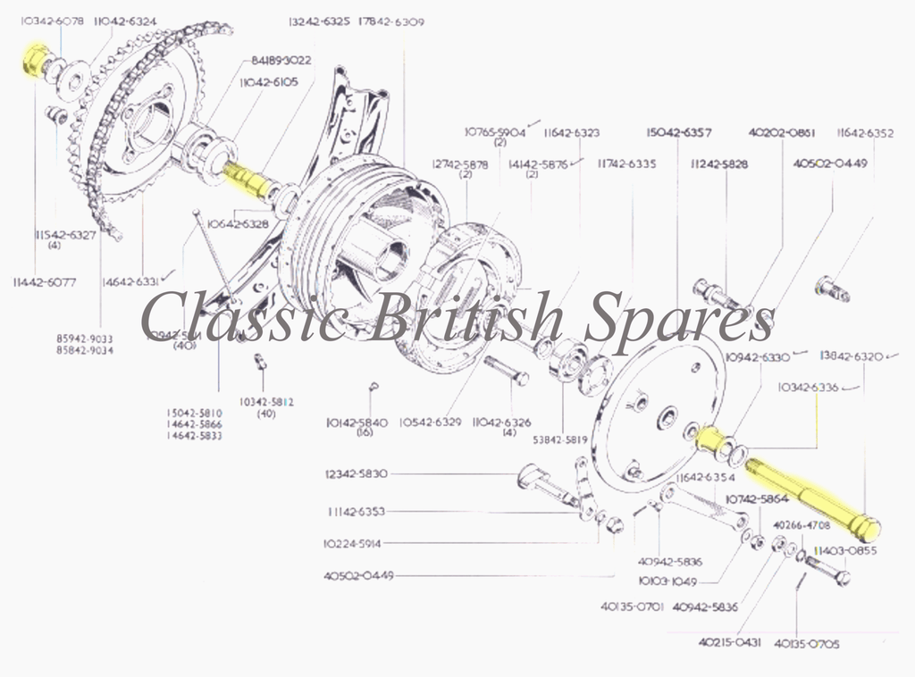 BSA A & B Group Rear Wheel Axle Assembly - 1958-63 - A7 / A10